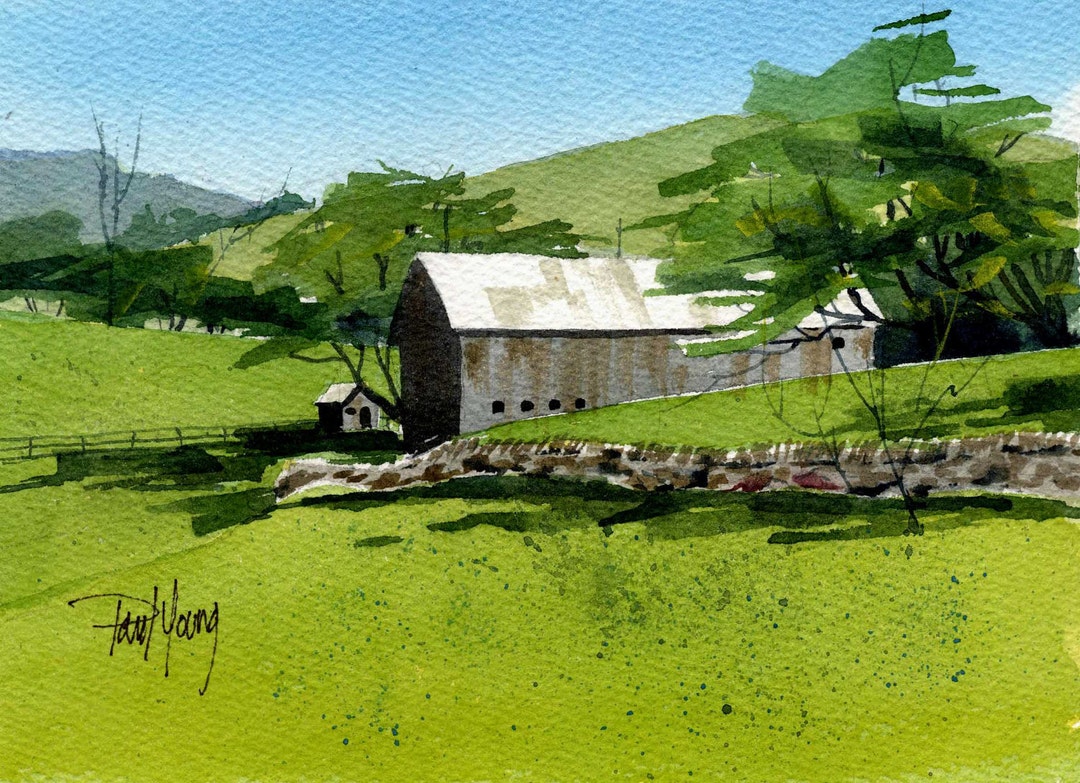 Blue Grass Green 2-print From an Original Watercolor Painting - Etsy