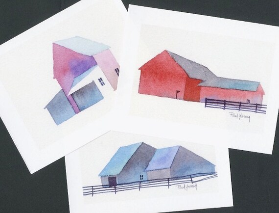 Boxed Note Cards-barns-printed From Original Watercolor - Etsy