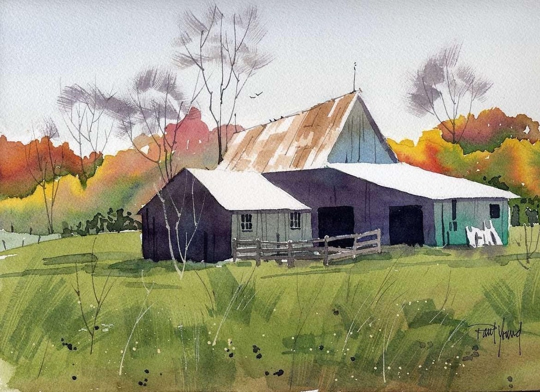 Barn in Fall-print of an Original Watercolor Painting - Etsy