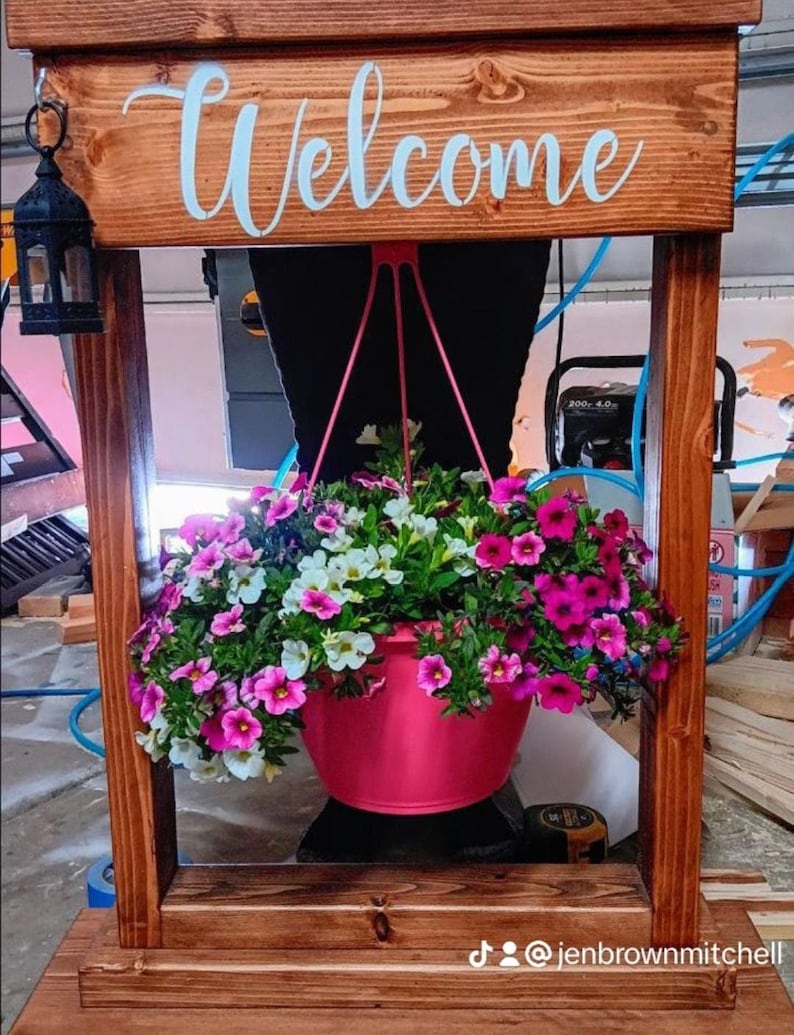 Wood Planter Porch Home Decor Crafts Welcome Sign Light Stand Hanging ...