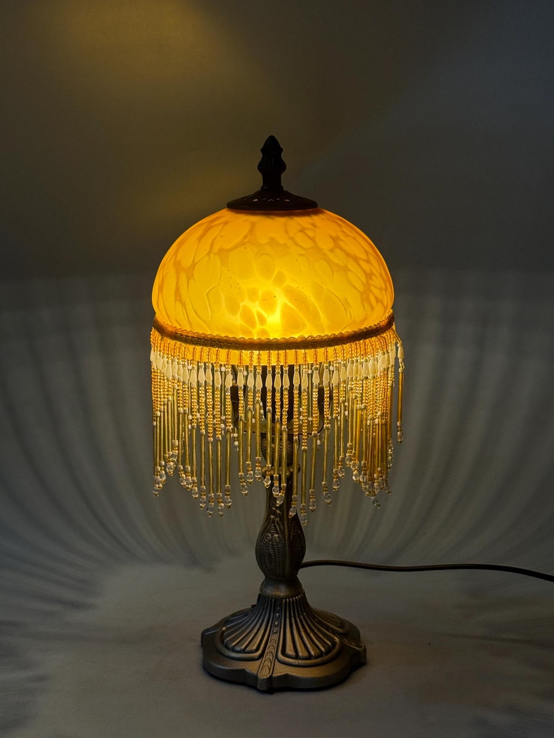 Vintage Beaded Table Lamp, Stained Glass Table Lamp, Autumn Home Decor ...