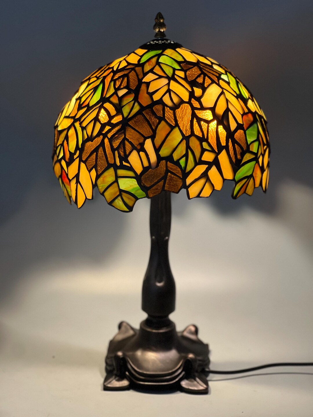 12” Autumn Leaves Tiffany Table Lamp, Home Decor, Handmade Antique ...