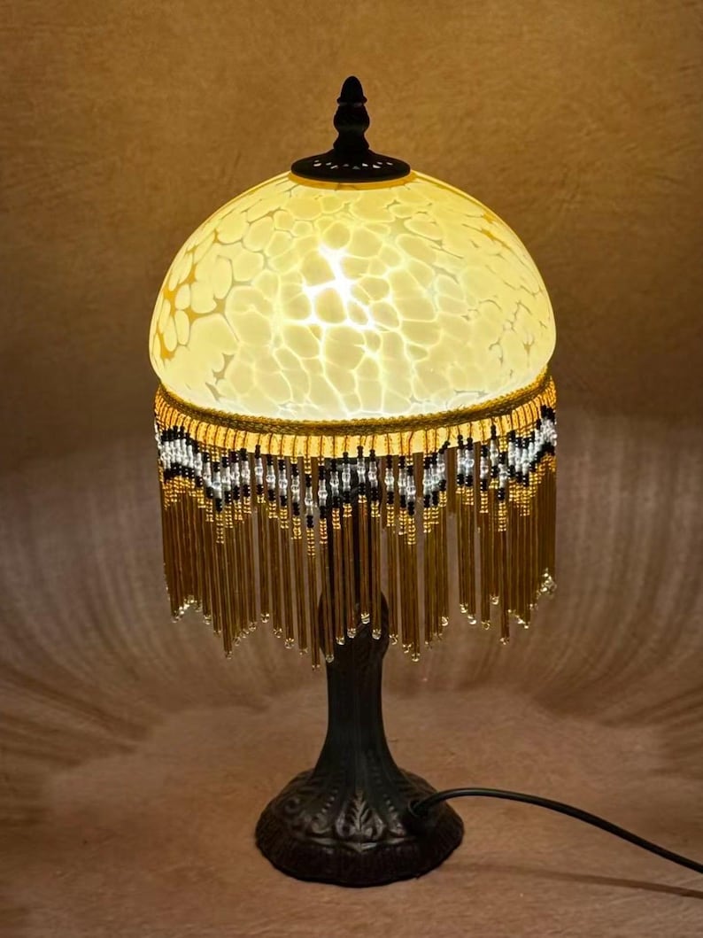 Vintage Beaded Table Lamp, Stained Glass Table Lamp, Autumn Home Decor ...