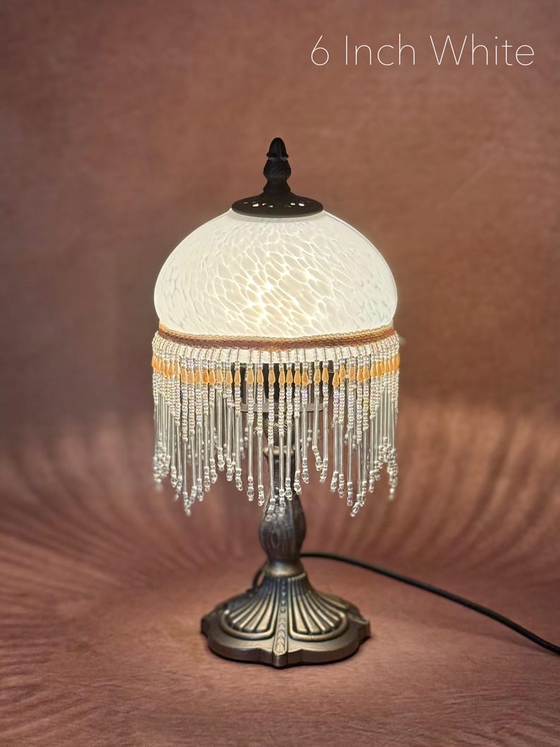 Vintage Beaded Table Lamp, Stained Glass Table Lamp, Autumn Home Decor ...