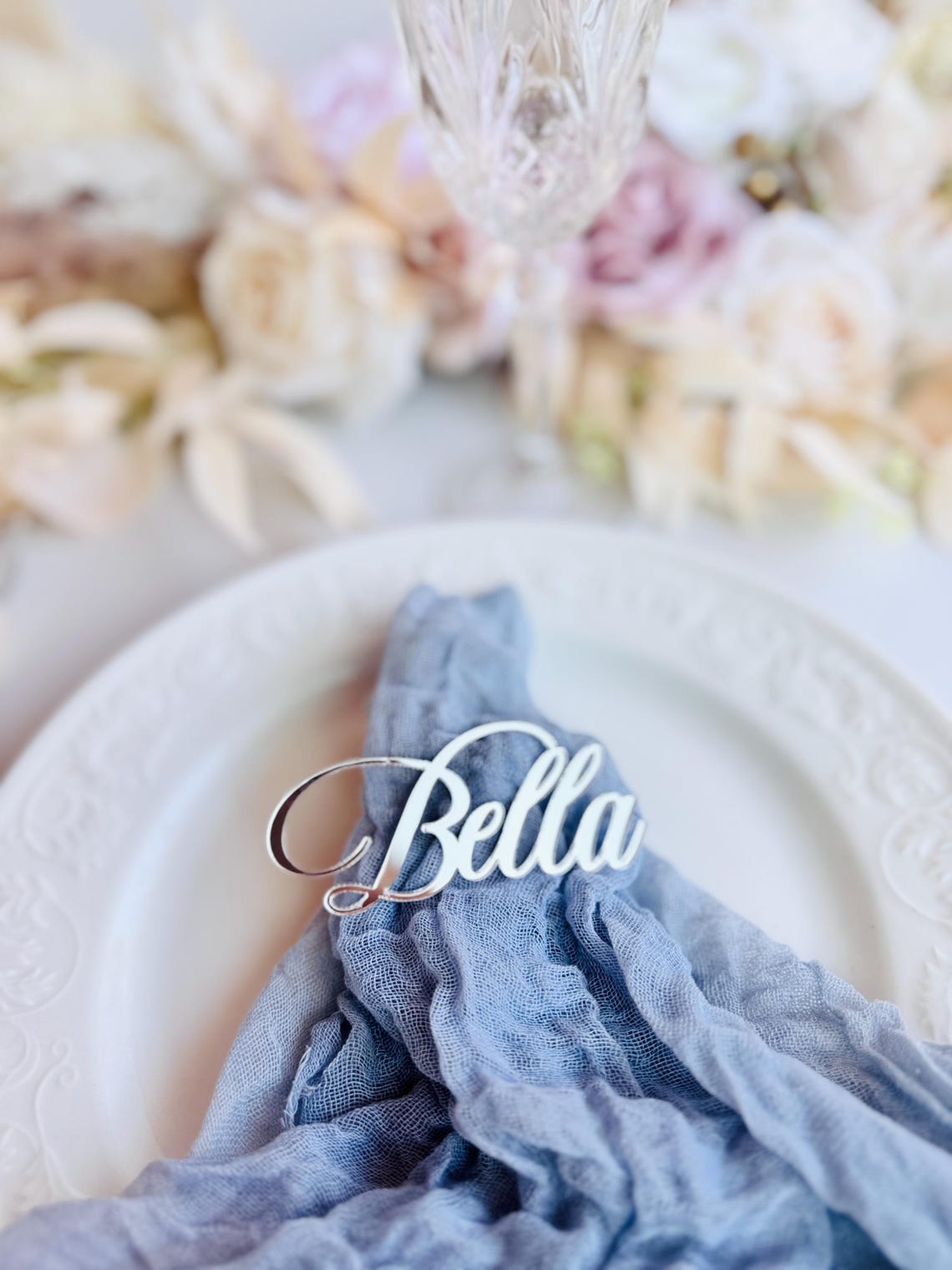 Custom Gold Mirror Laser Cut Cursive Wedding Name Wording Place Card ...
