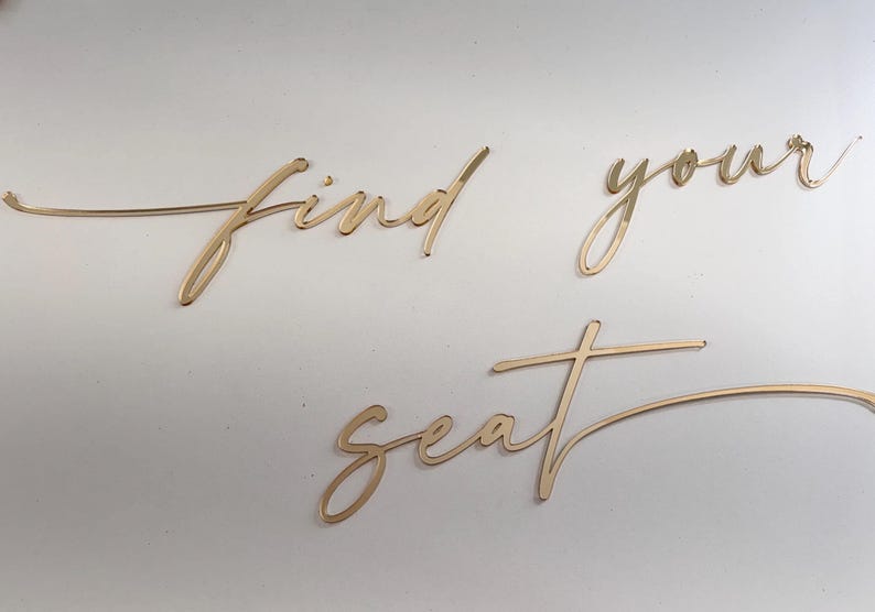 Find Your Seat Gold Mirror Laser Cut Cursive Wording for DIY Seating ...