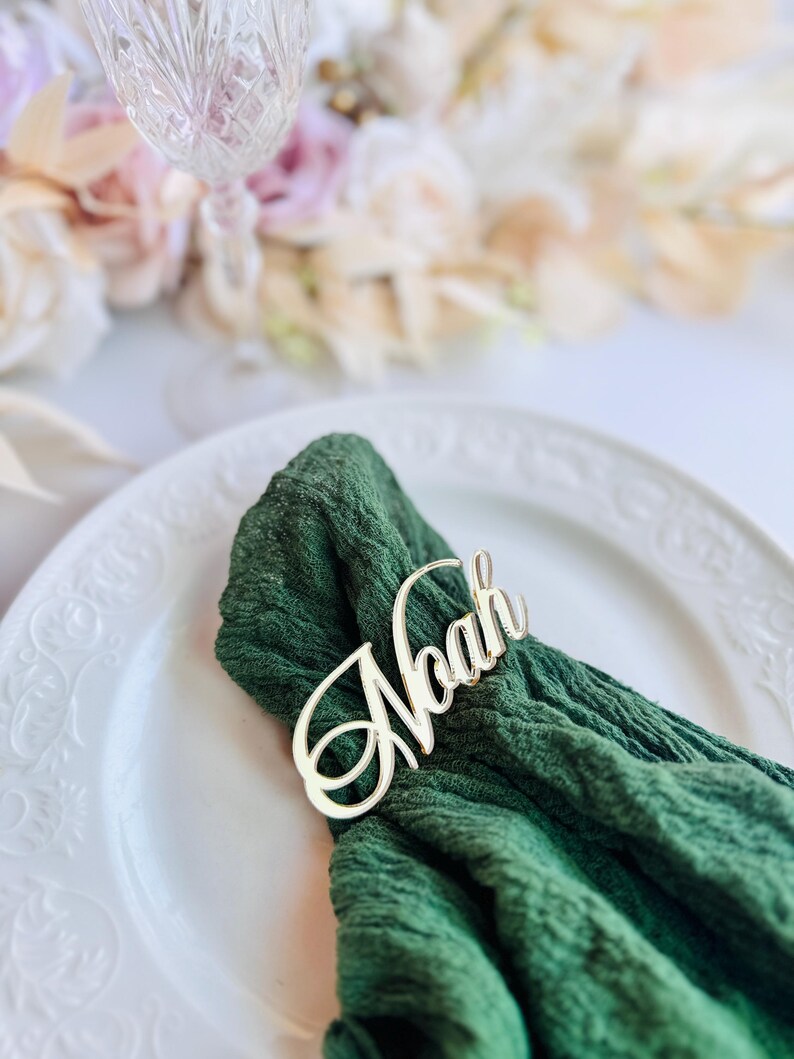 Custom Gold Mirror Laser Cut Cursive Wedding Name Wording Place Card ...