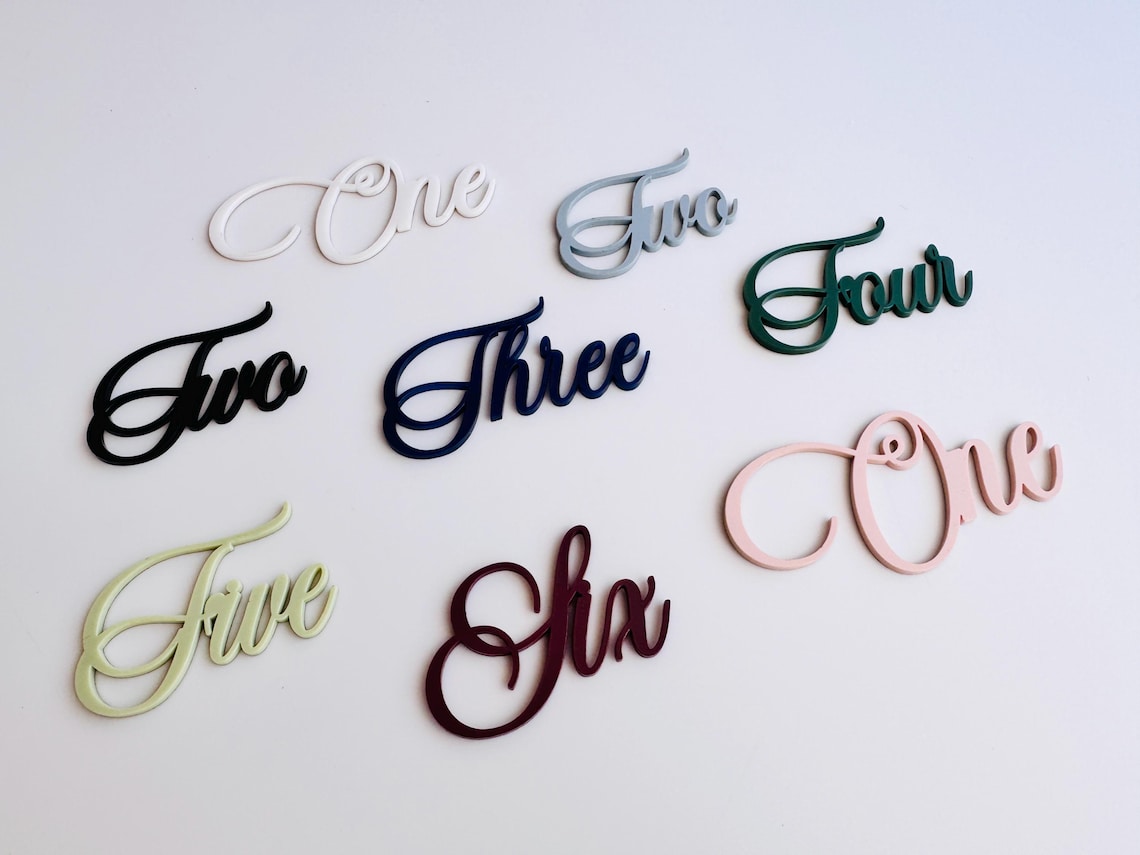 Custom Color Laser Cut Cursive Wedding Table Number Wording Place Card ...