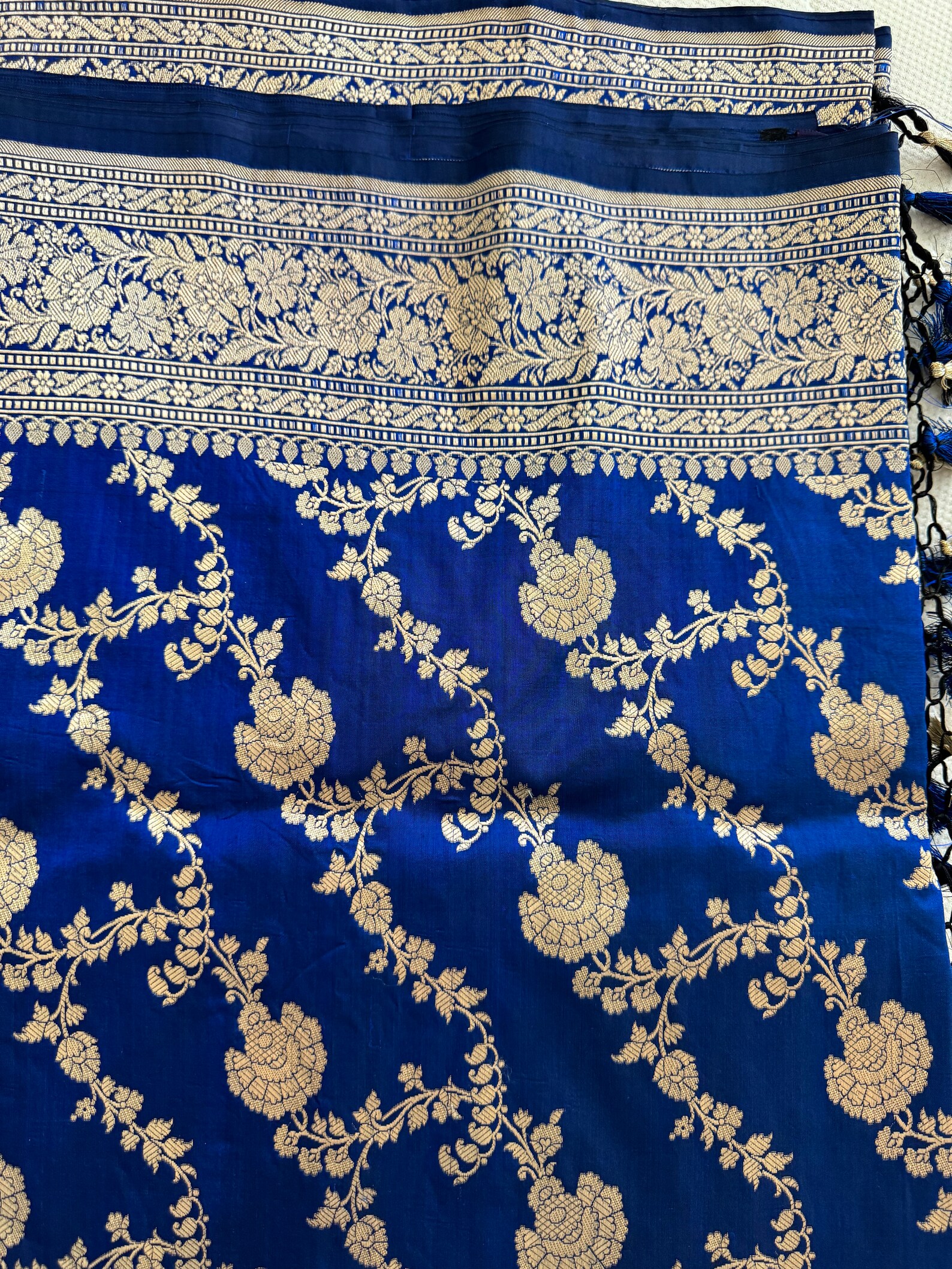 Handwoven Banarasi Katan Silk Saree - Blue and Gold Katan Silk Saari ...