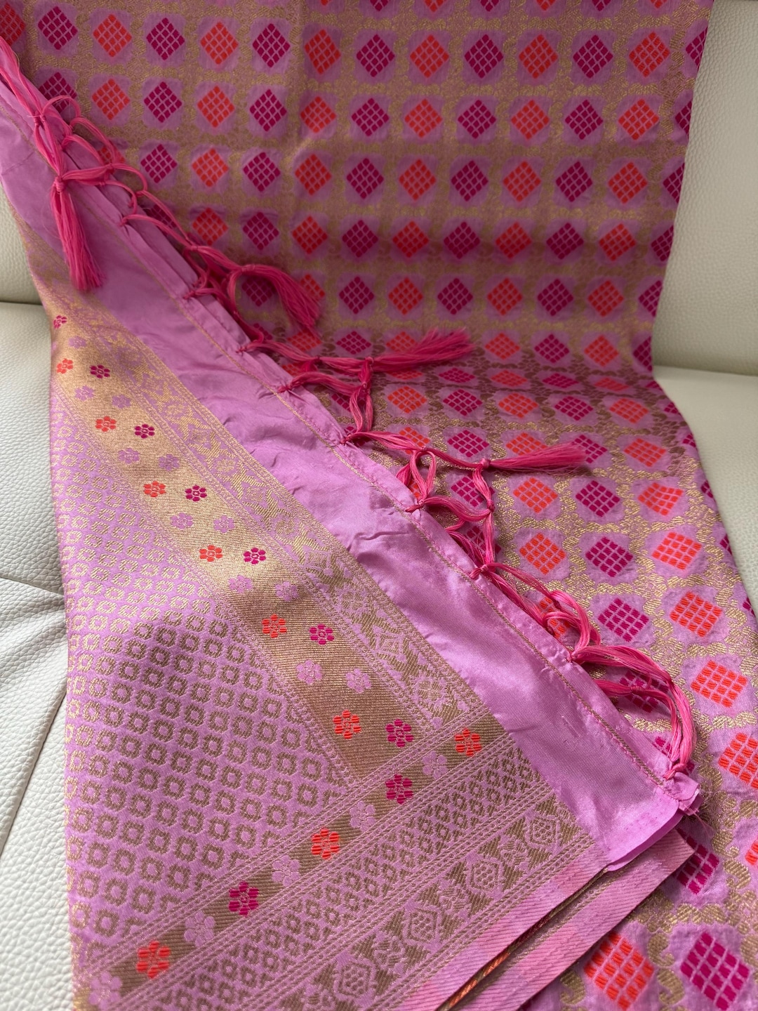 Banarasi Silk Dupatta, Scarf, Stole, Wrap, Shawl, Handloom - Light Pink ...