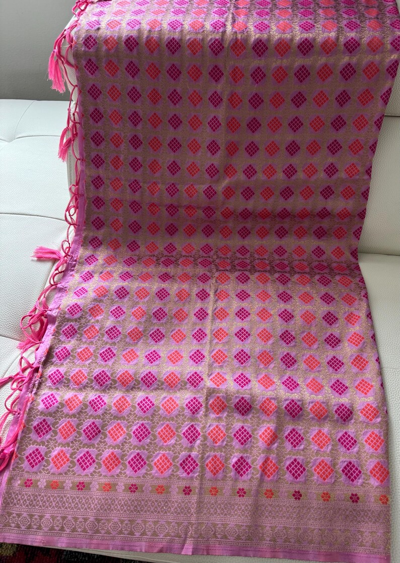 Banarasi Silk Dupatta, Scarf, Stole, Wrap, Shawl, Handloom - Light Pink ...