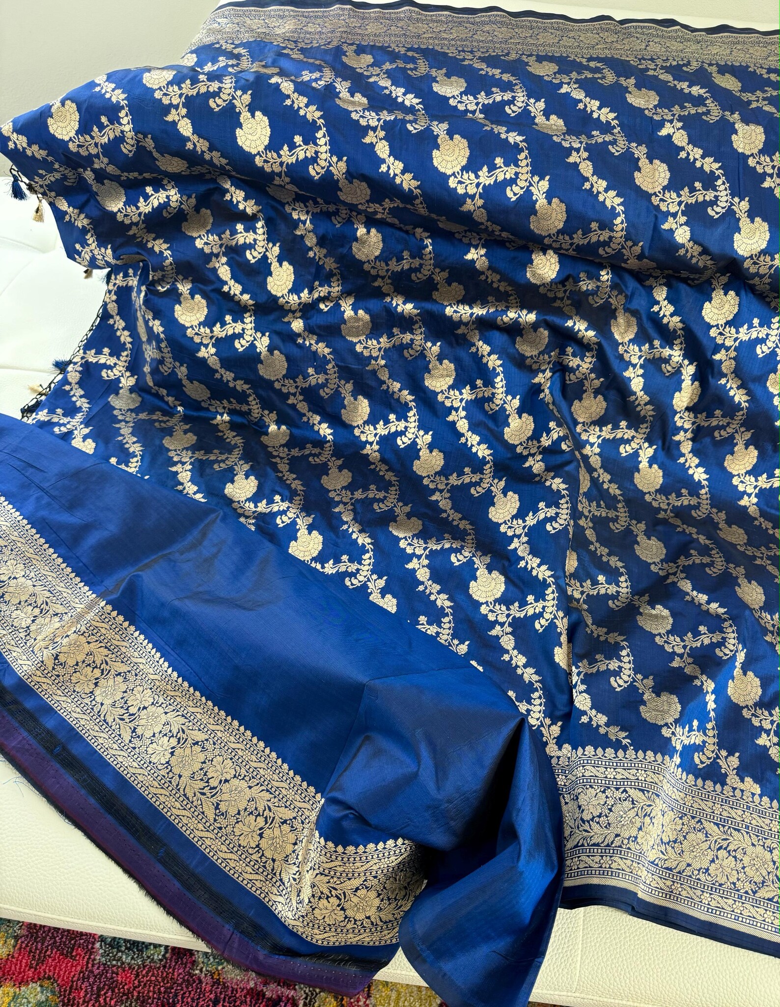 Handwoven Banarasi Katan Silk Saree - Blue and Gold Katan Silk Saari ...