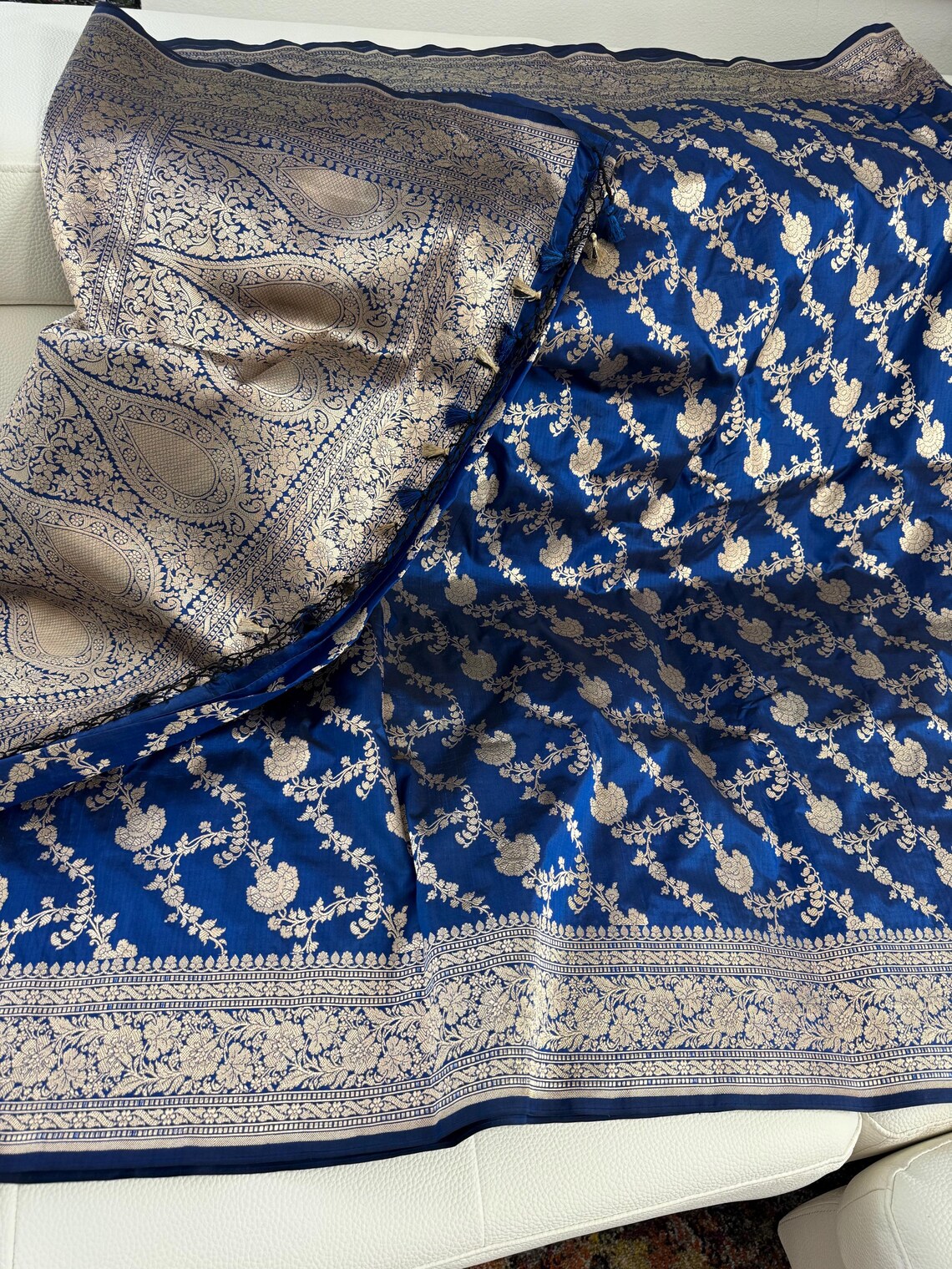 Handwoven Banarasi Katan Silk Saree - Blue and Gold Katan Silk Saari ...