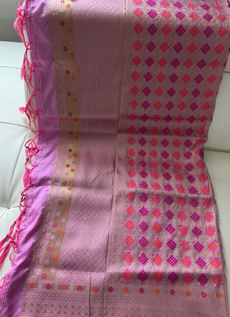 Banarasi Silk Dupatta, Scarf, Stole, Wrap, Shawl, Handloom - Light Pink ...