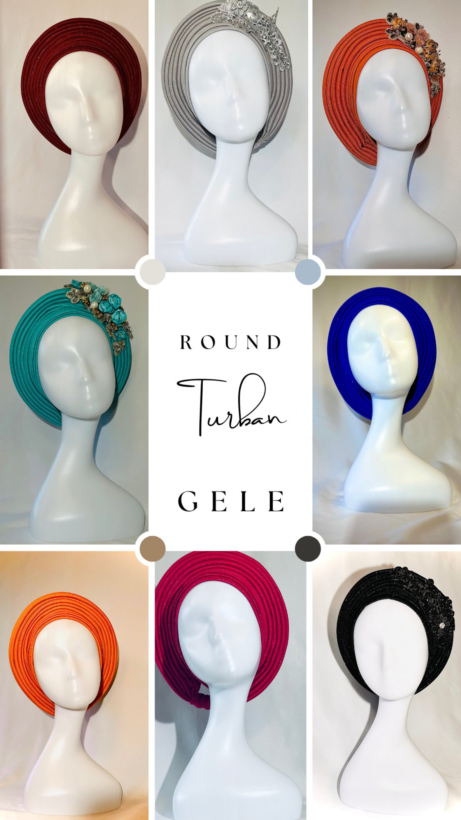 Round African Autogele Handcrafted Solid Colours for Women Turban ...
