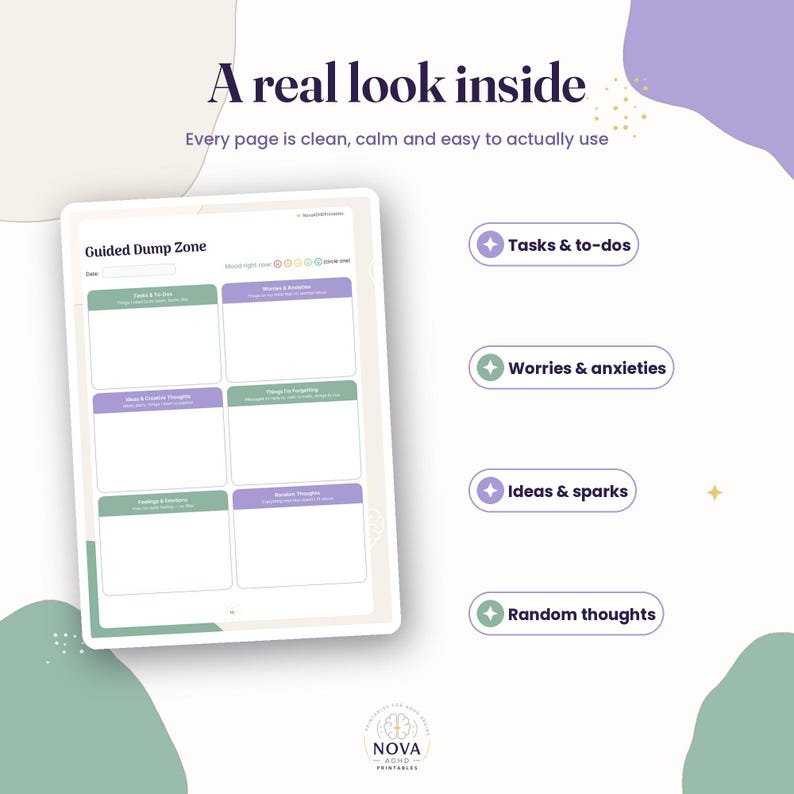 ADHD Brain Dump Journal | Mental Declutter, Worry Sort Pages (printable ...