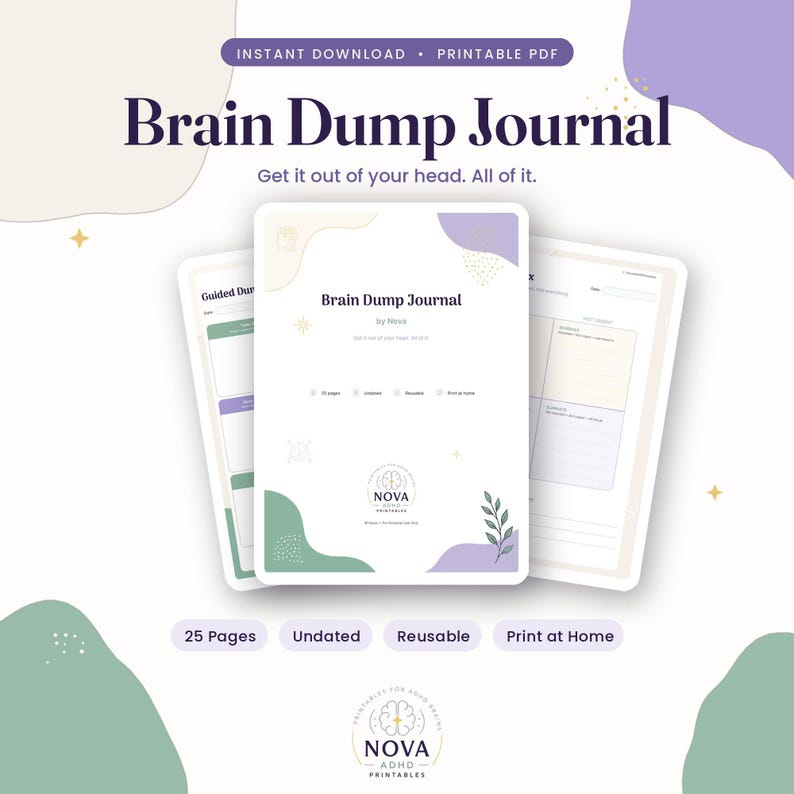 ADHD Brain Dump Journal | Mental Declutter, Worry Sort Pages (printable ...