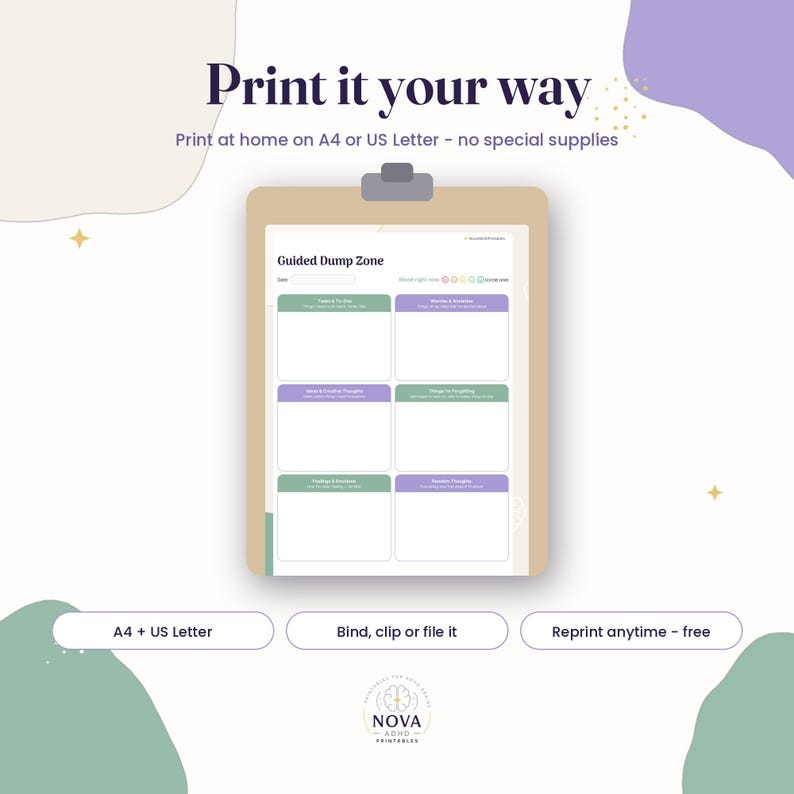 ADHD Brain Dump Journal | Mental Declutter, Worry Sort Pages (printable ...