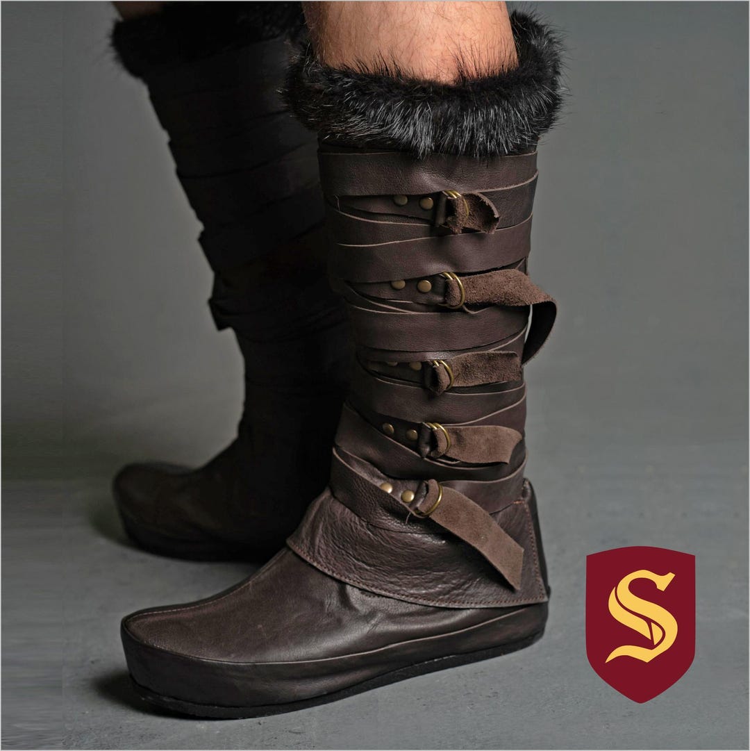 Medieval Men's Brown Leather Boots "assassin" / Boots Set: Greaves ...