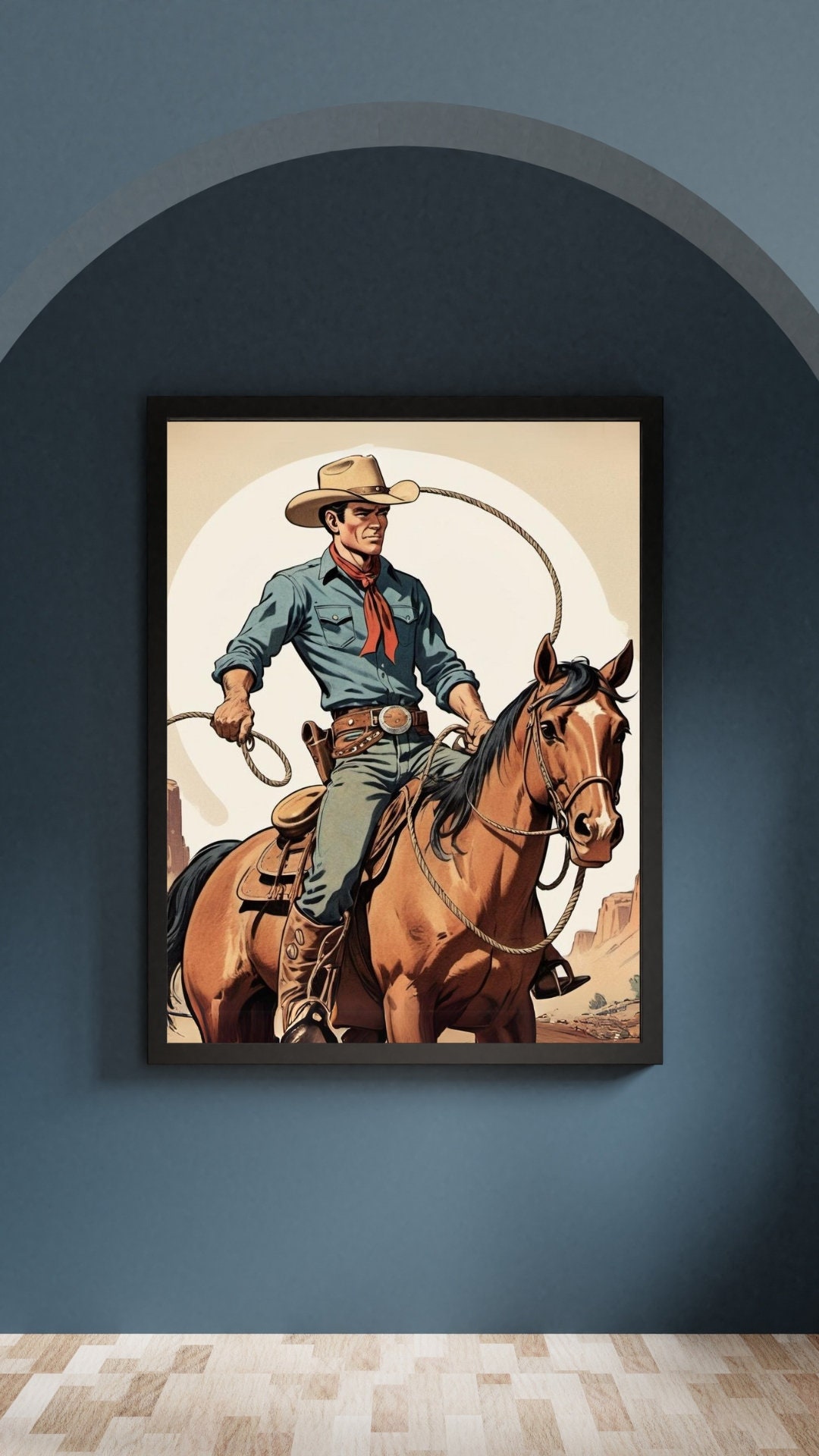 Vintage Retro Comic Style, Cowboy on Horse Poster Wall Art, Americana ...