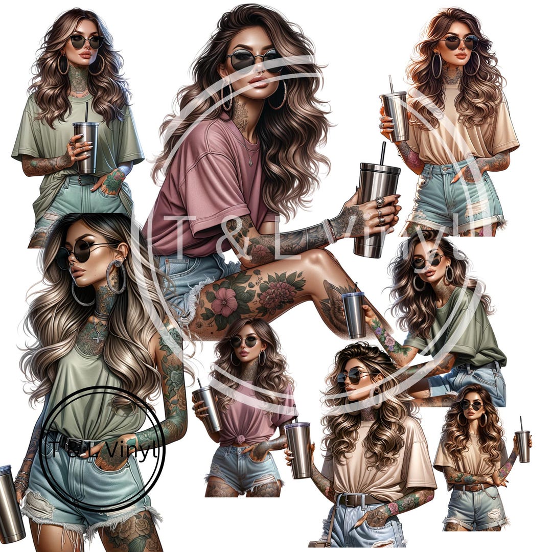 Tattoo Girls Print PNG Png Clipart Shirt Design Png Floral Shirt, DTF ...