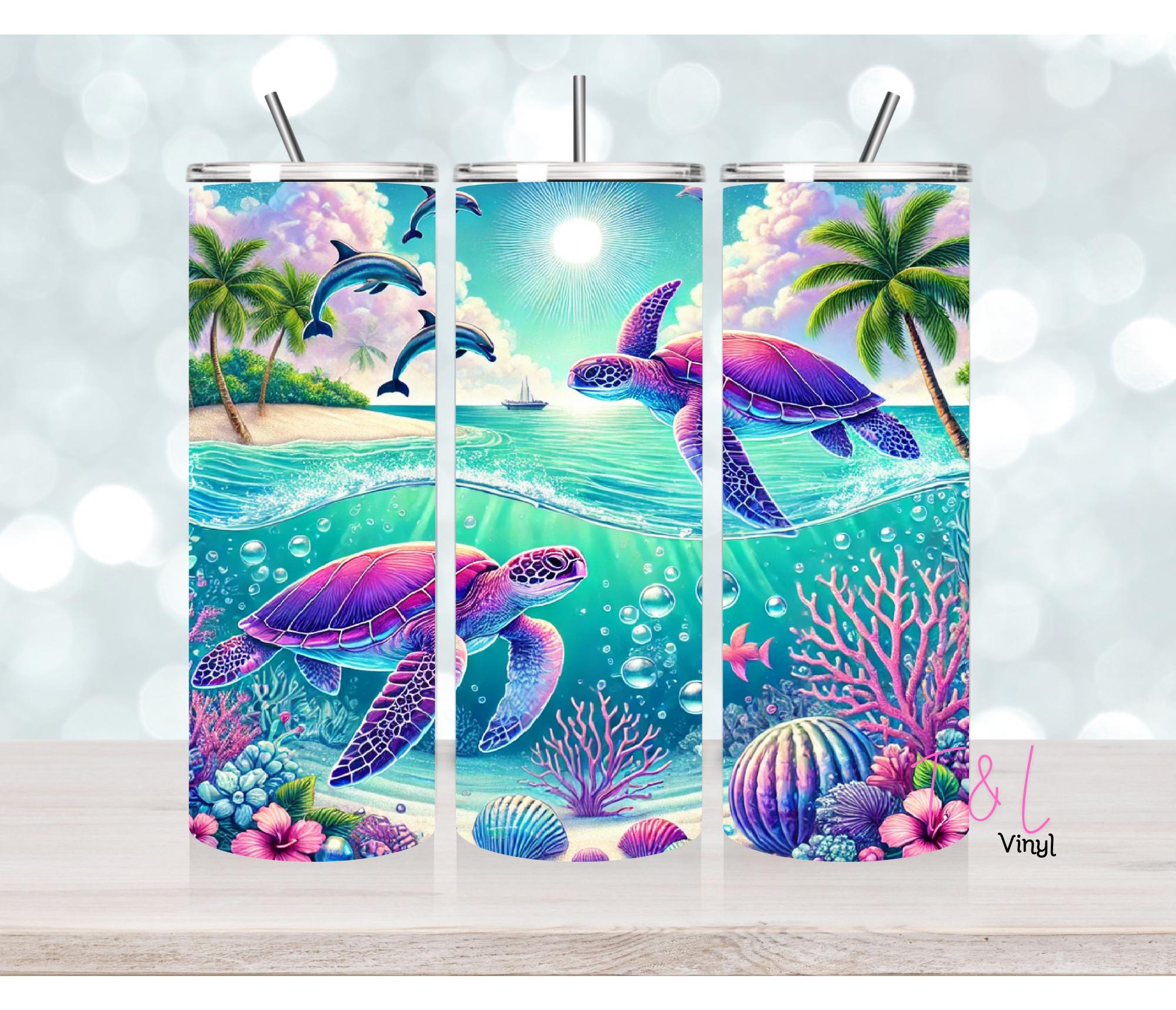Turtles by the Sea 20oz Tumbler Wrap Full Sublimation Vinyl Design ...