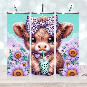 Cute Bubble Tea Cow 20oz Tumbler Wrap Full Sublimation Vinyl Design ...