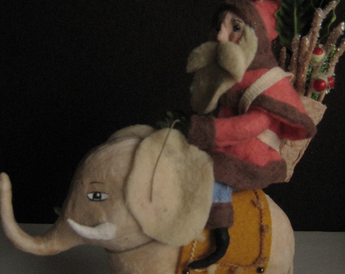 Spun Cotton Santa Riding Elephant Ornament - Etsy