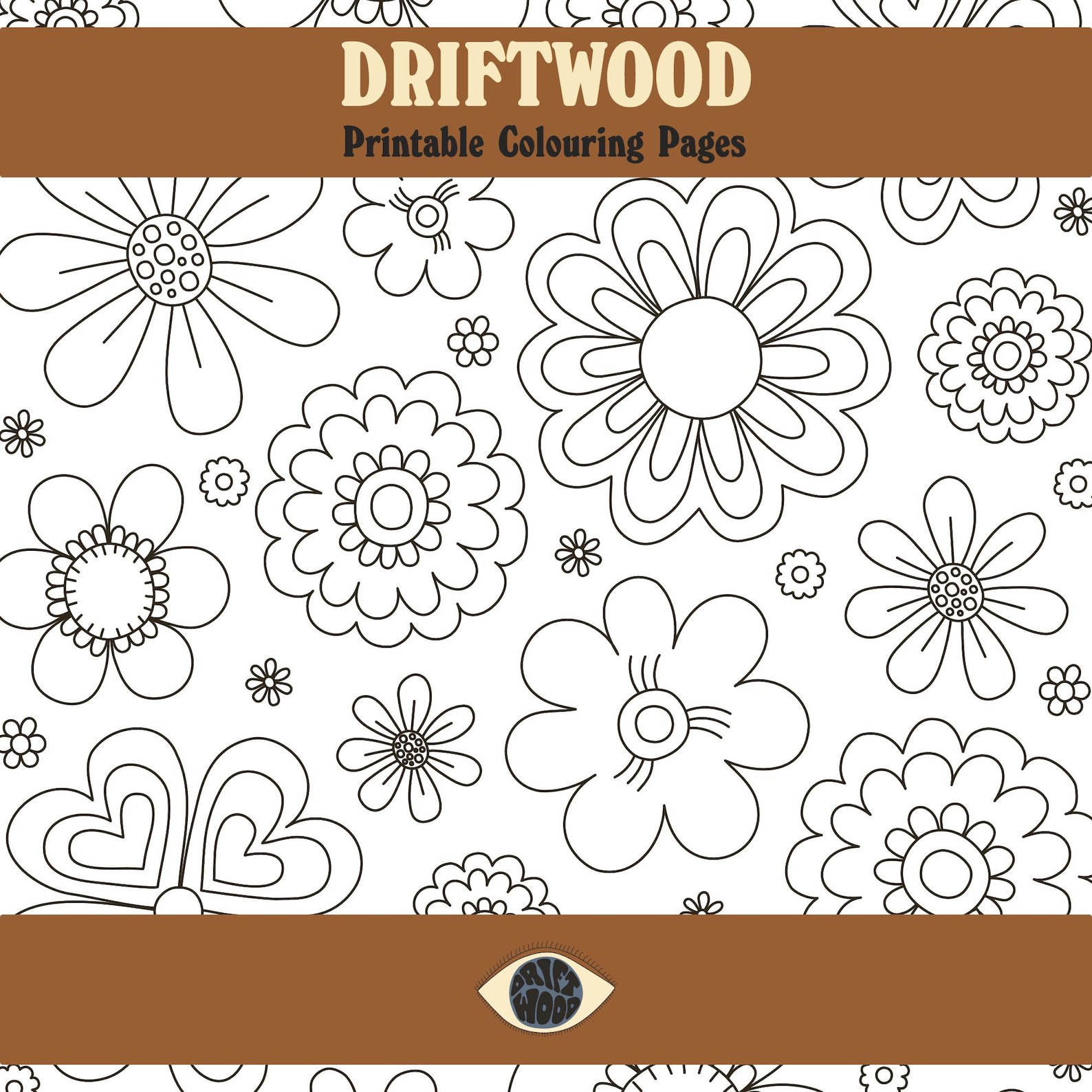 Colouring Page Mindfulness Activity - Flower Power Retro Illustration ...