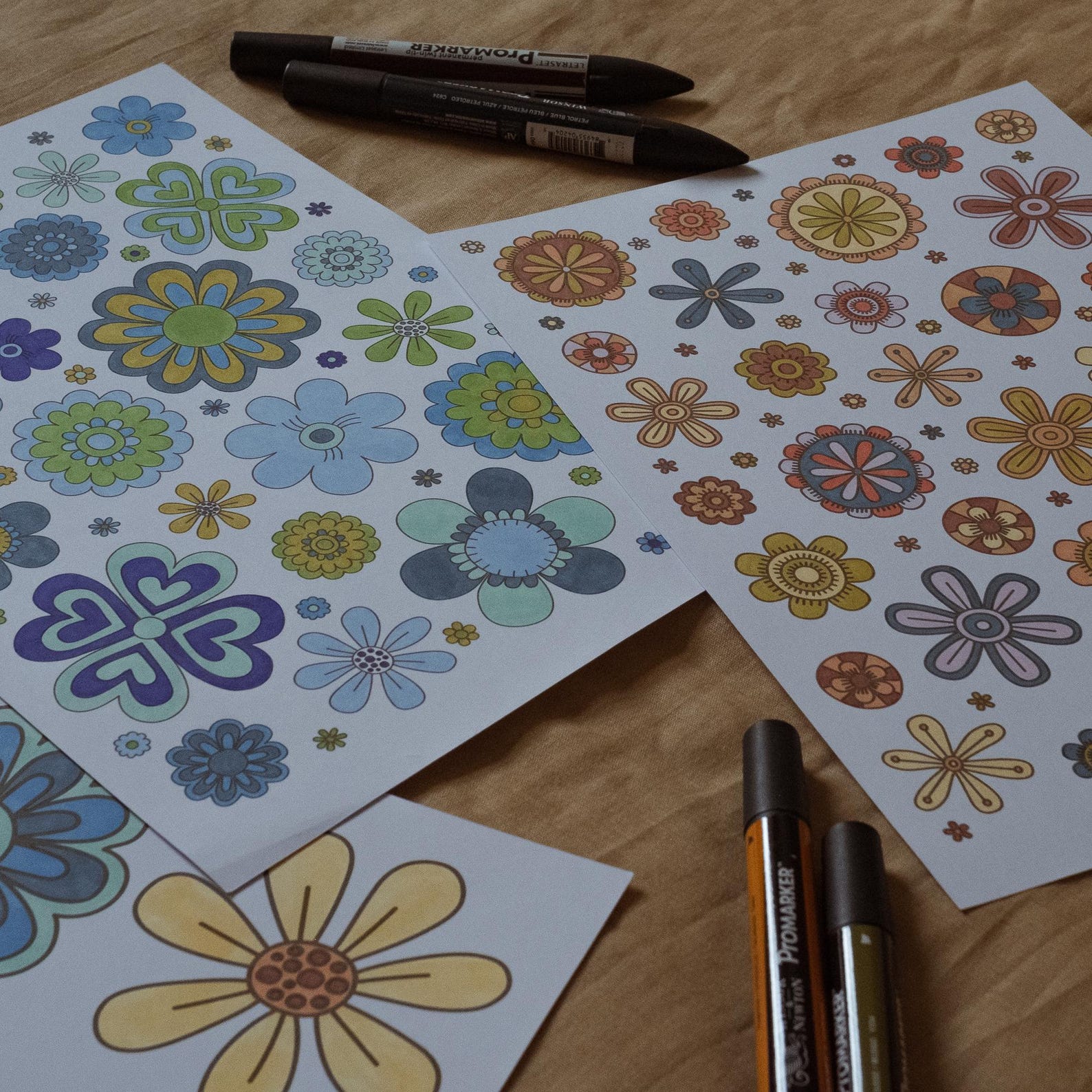 Colouring Page Mindfulness Activity - Flower Power Retro Illustration ...