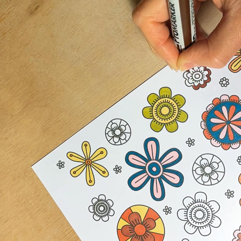 Printable Colouring Page Featuring Illustrative Hand Drawn Flower ...
