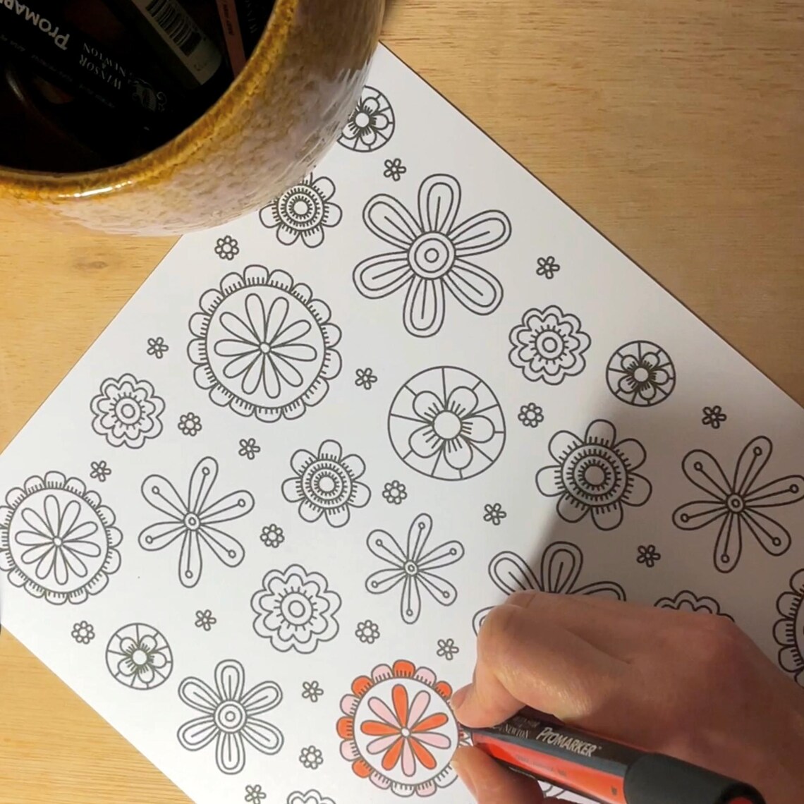 Printable Colouring Page Featuring Illustrative Hand Drawn Flower ...