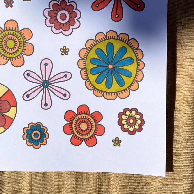 Printable Colouring Page Featuring Illustrative Hand Drawn Flower ...