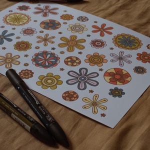 Printable Colouring Page Featuring Illustrative Hand Drawn Flower ...
