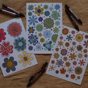Retro Flowers Colouring in Page - Cozy Autumn Activity - Etsy