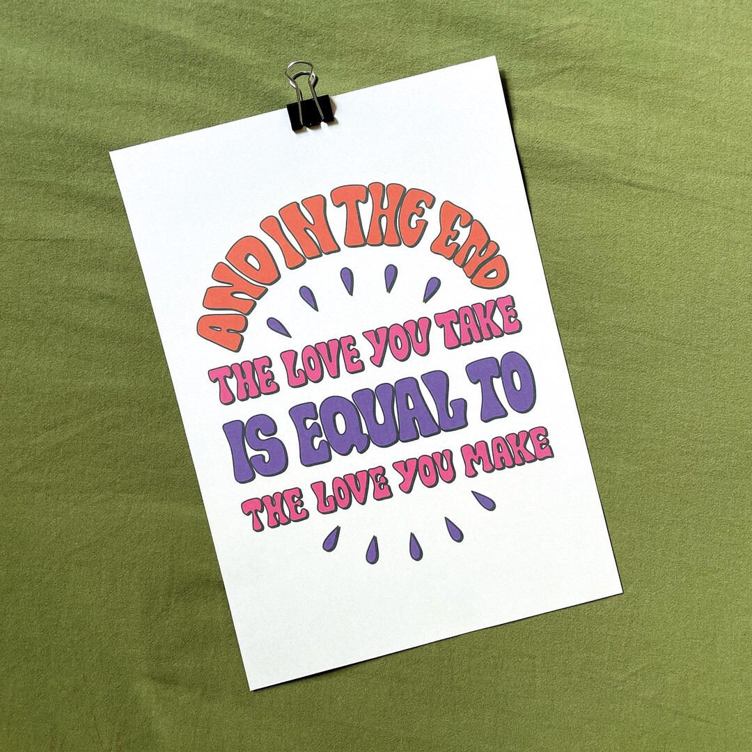 Typographic Poster of the Beatles Song Lyrics, Retro Hand Drawn ...