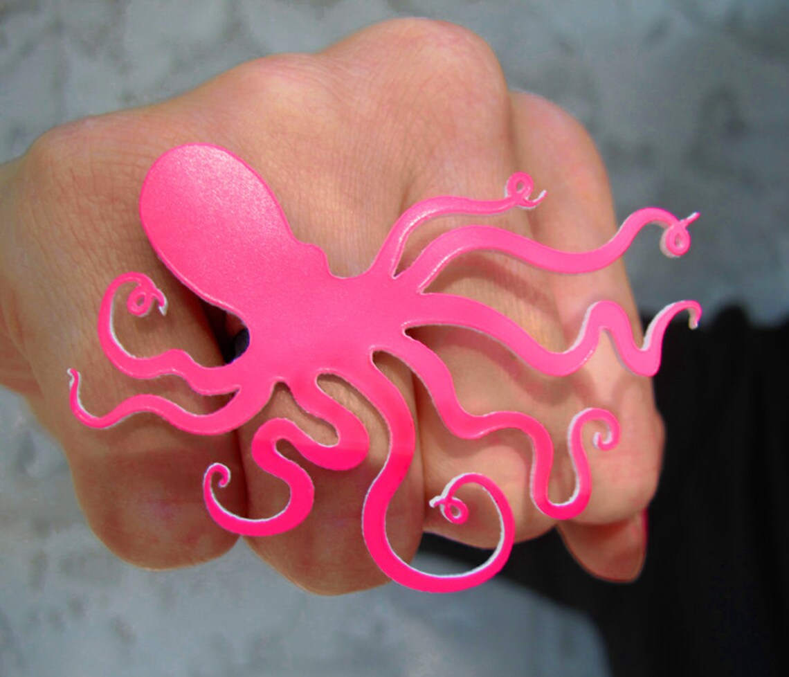 Octopus Ring Neon Hot Pink Octopus Ring Laser Cut Acrylic | Etsy