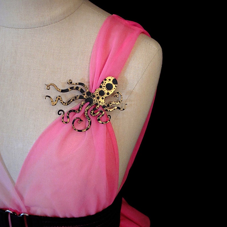 An Octopus Love Affair Brooch Large 4 Ink Splatter | Etsy