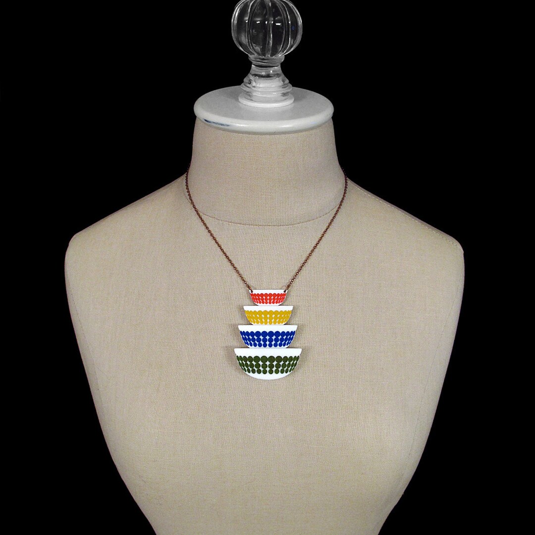 Polka Dot Pyrex Bowls Necklace – Acrylic Retro Jewelry – Vintage ...