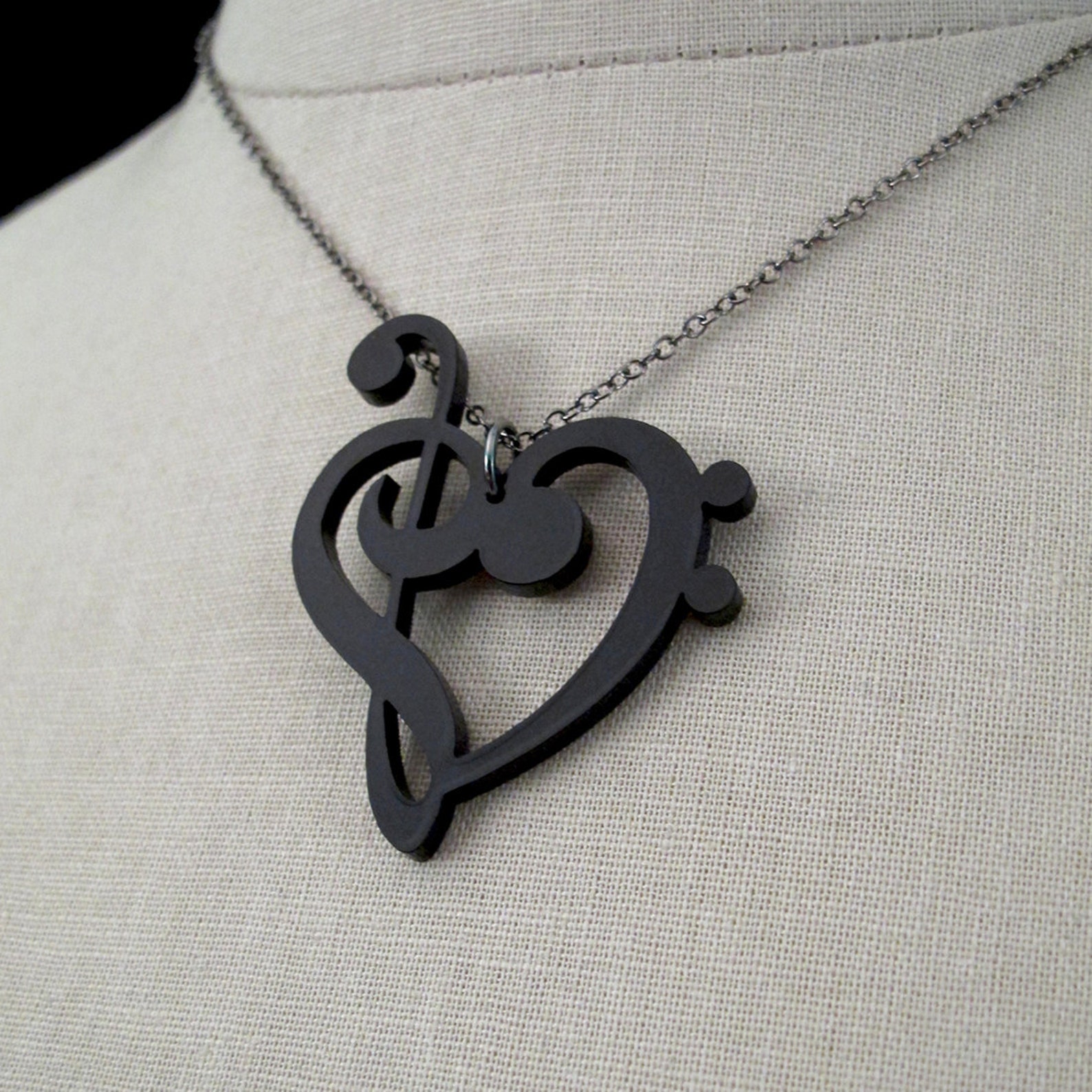 Treble & Bass Clef Heart Necklace: Laser Cut Acrylic Music Jewelry - Etsy