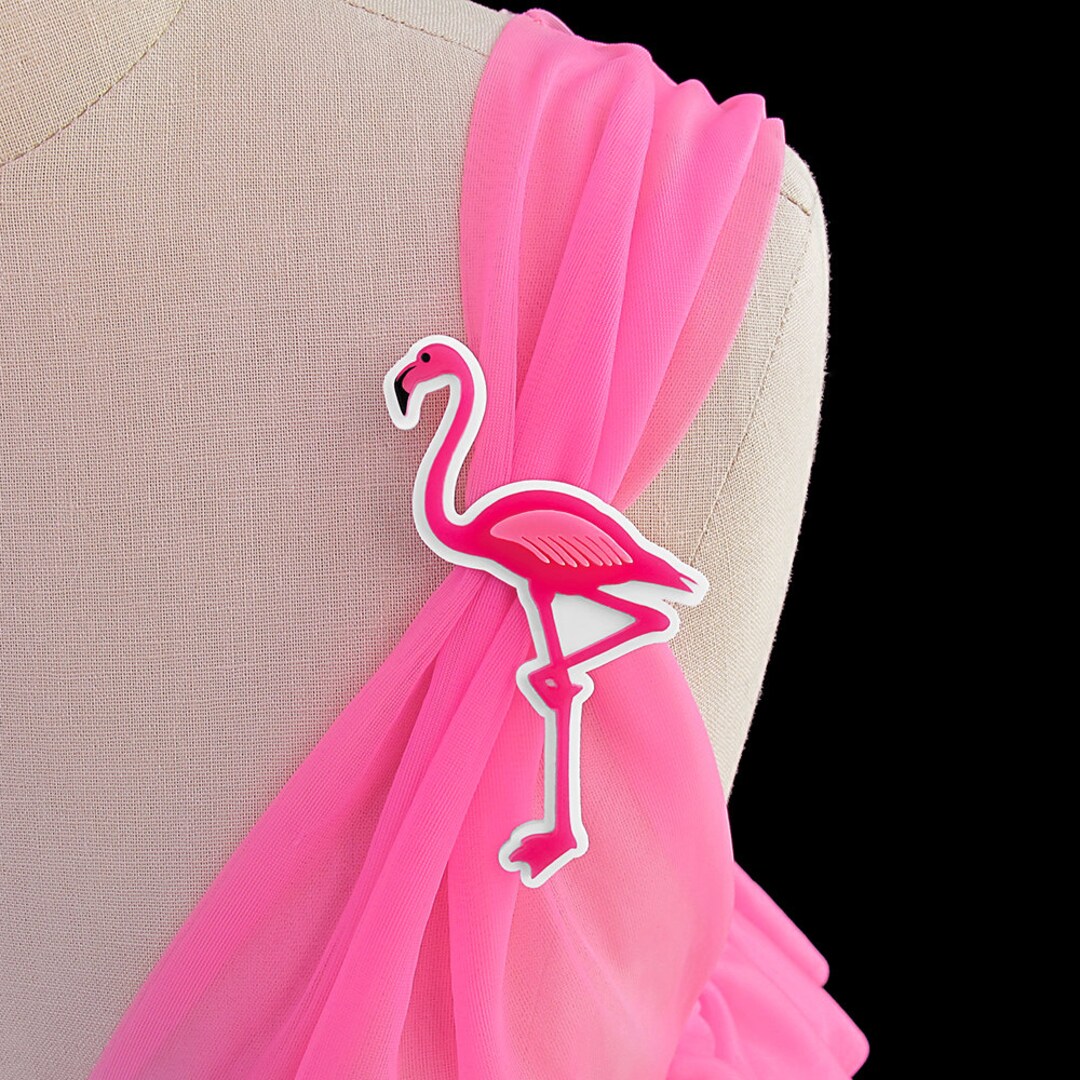 Flamingo Brooch / Pin - You Select Background Color With Pink Flamingo ...