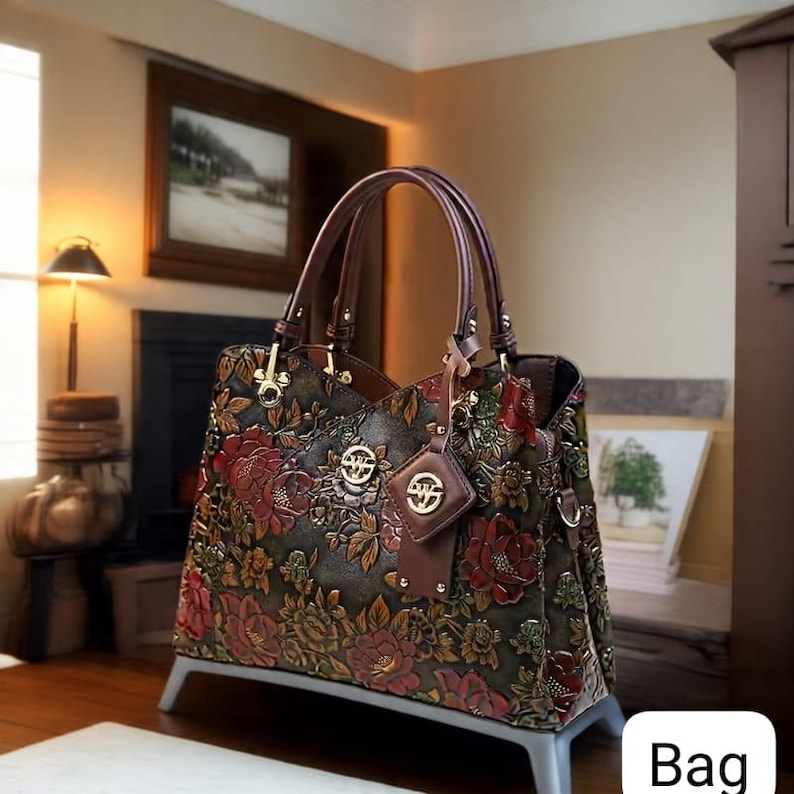 Women's Elegant Floral Handbag – Coffee Brown With Red Roses - Etsy