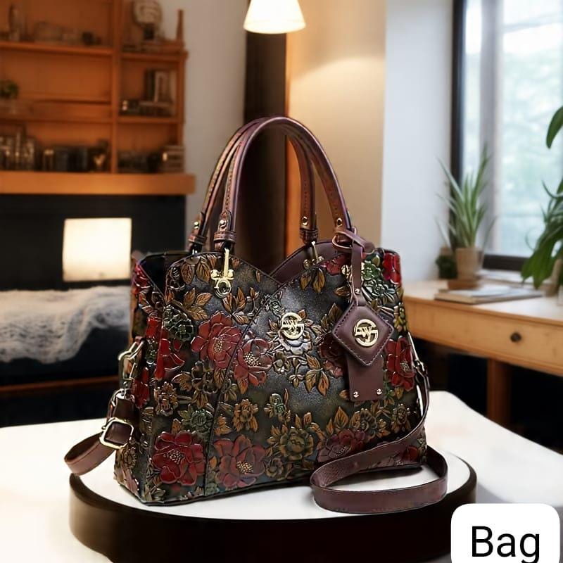 Women's Elegant Floral Handbag – Coffee Brown With Red Roses - Etsy