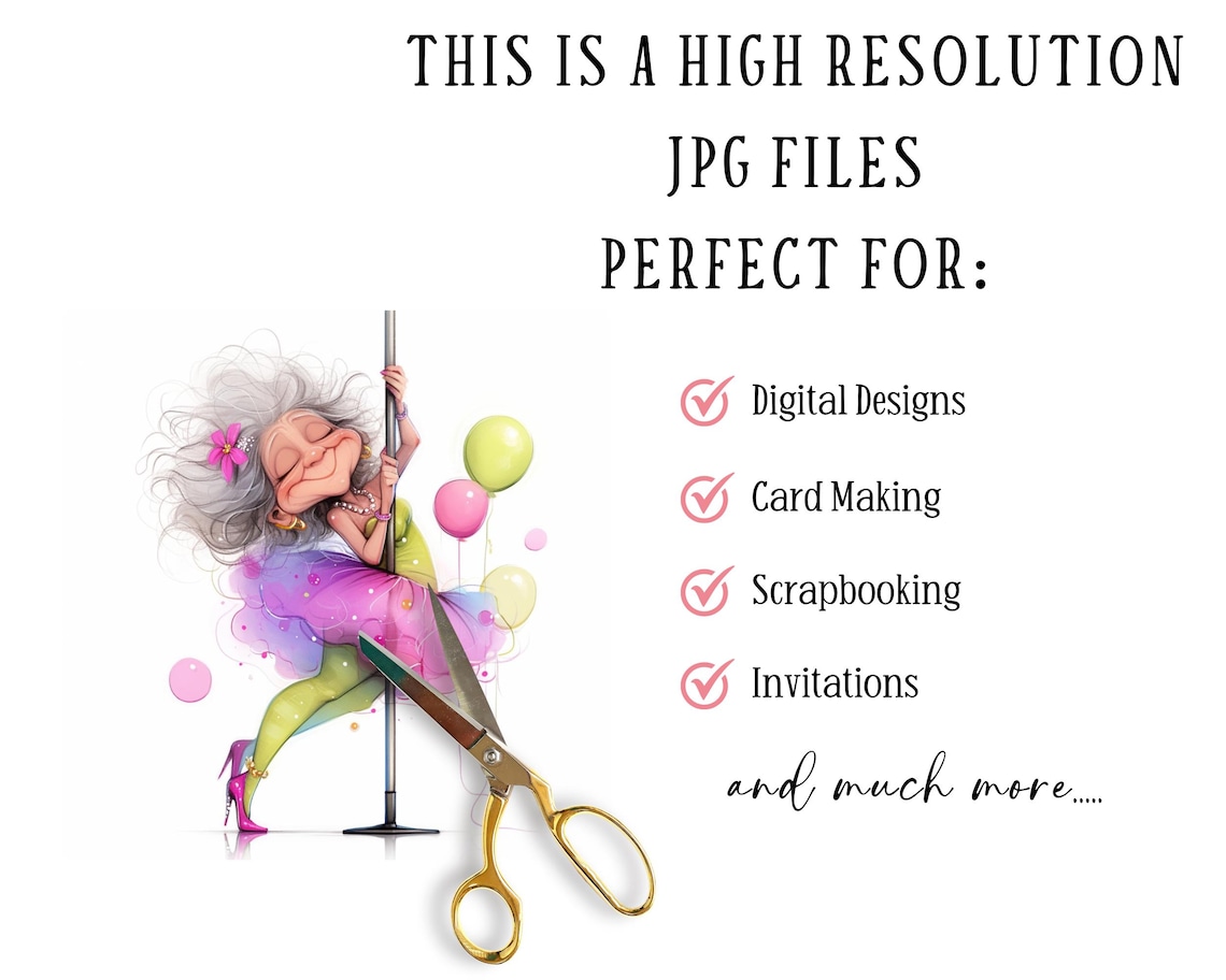 Funny Old Ladies Clipart, 15 JPG, Pole Dancer Clipart, Grandma Clipart ...