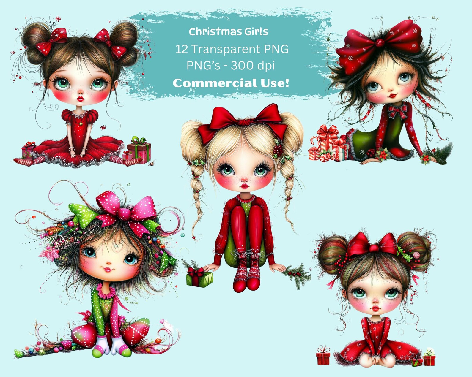 Christmas Girls Clipart Bundle, Cute PNG Graphics (digital Download) - Etsy