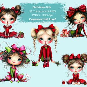 Christmas Girls Clipart Bundle, Cute Christmas Girls Clipart Quirky ...