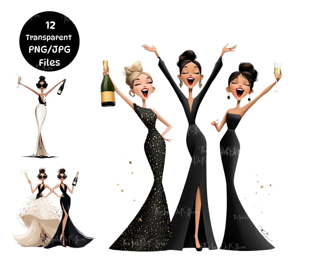 Party Girls Clipart 12 High Res Watercolour Pngs/jpgs Card Making ...