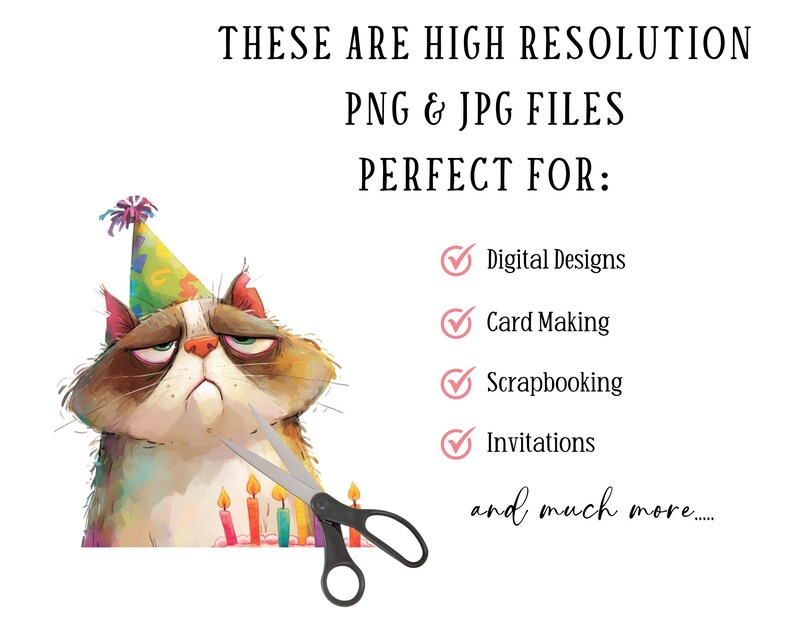 Grumpy Cat Watercolor Clipart, Party Cats, Scrapbook, Junk Journal ...