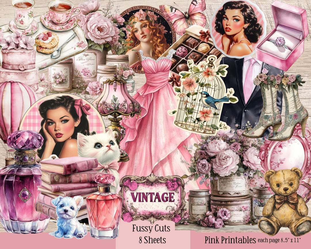 Pink Fussy Cuts, Vintage Ephemera Journal Pages (digital Download) - Etsy