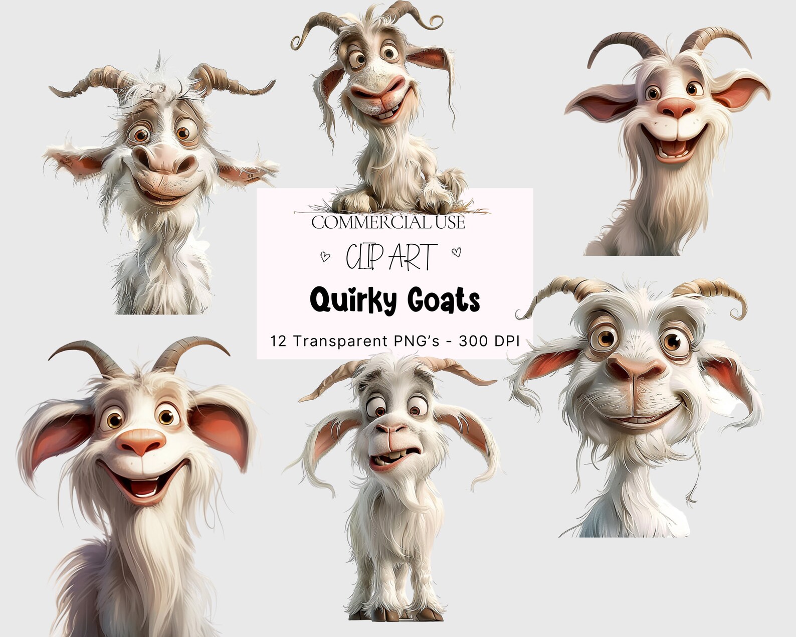 Quirky Goats Clipart Bundle, Funny Goats Clipart, Funny Goats PNG ...